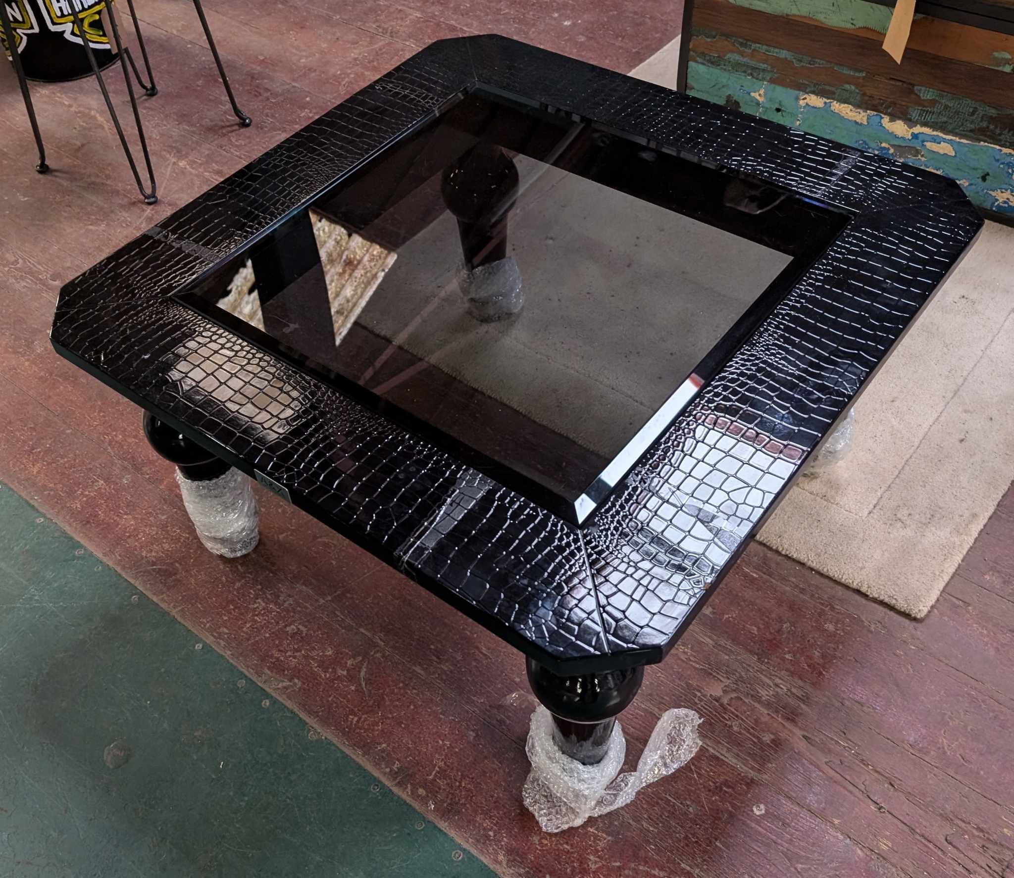 Black Snakeskin Texture Coffee Table with Glass Top – Browsers Emporium