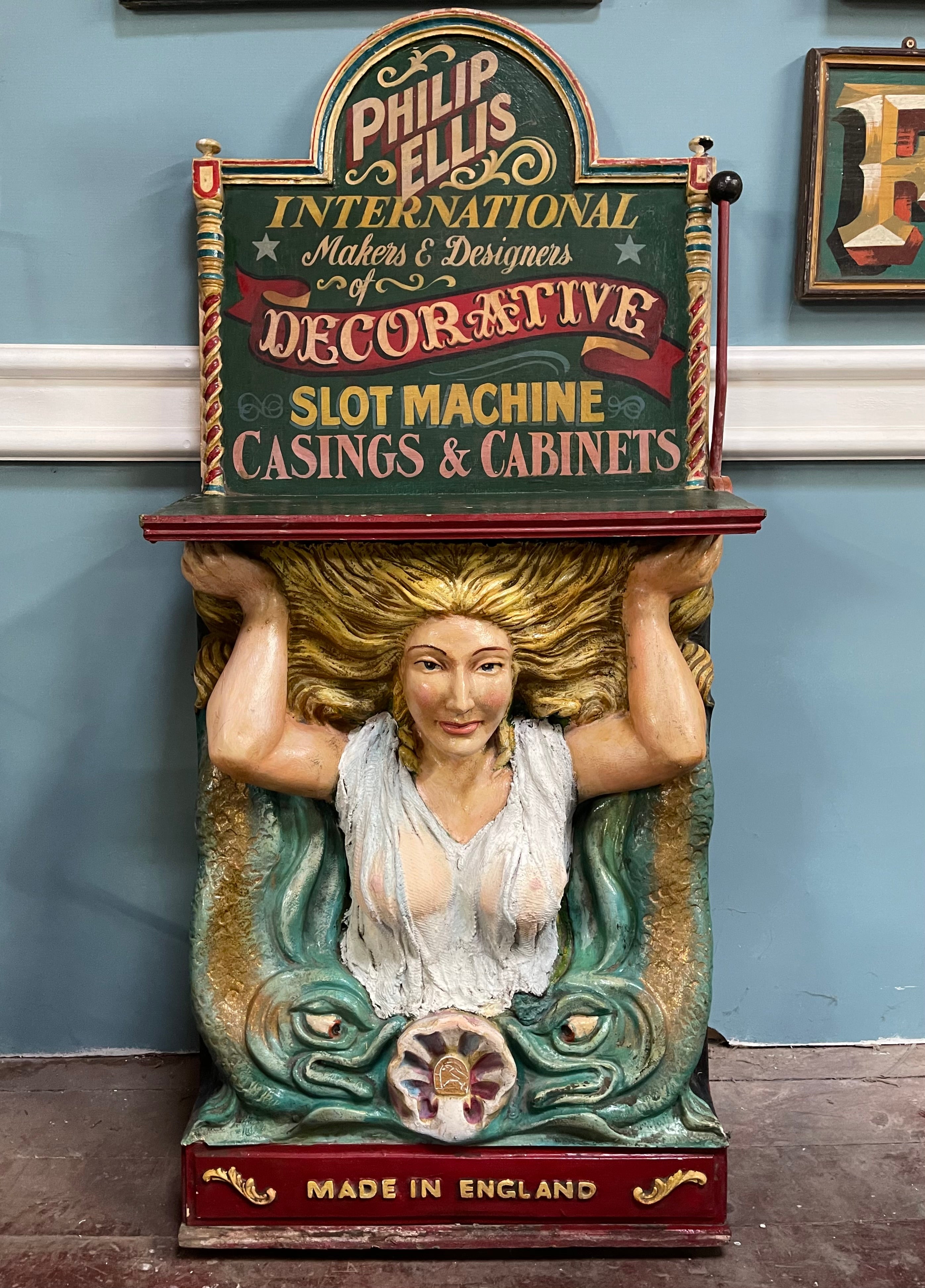 Hand painted funfair circus Mermaid sculpture with vintage sign ...